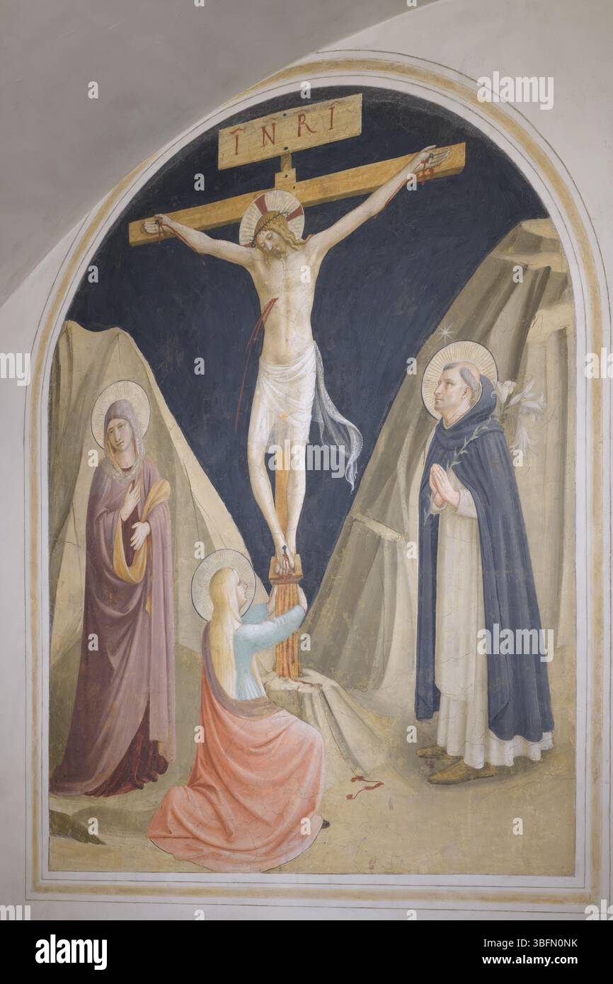 Fra Angelico fresco of the Crucifixion with Virgin Mary, Mary Magdalene, and Saint Dominic in ...
