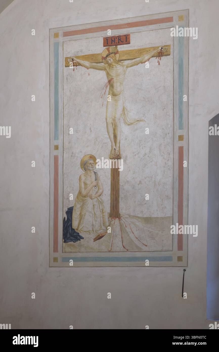 Benozzo Gozzoli fresco of the Crucifixion with Saint Dominic kneeling ...