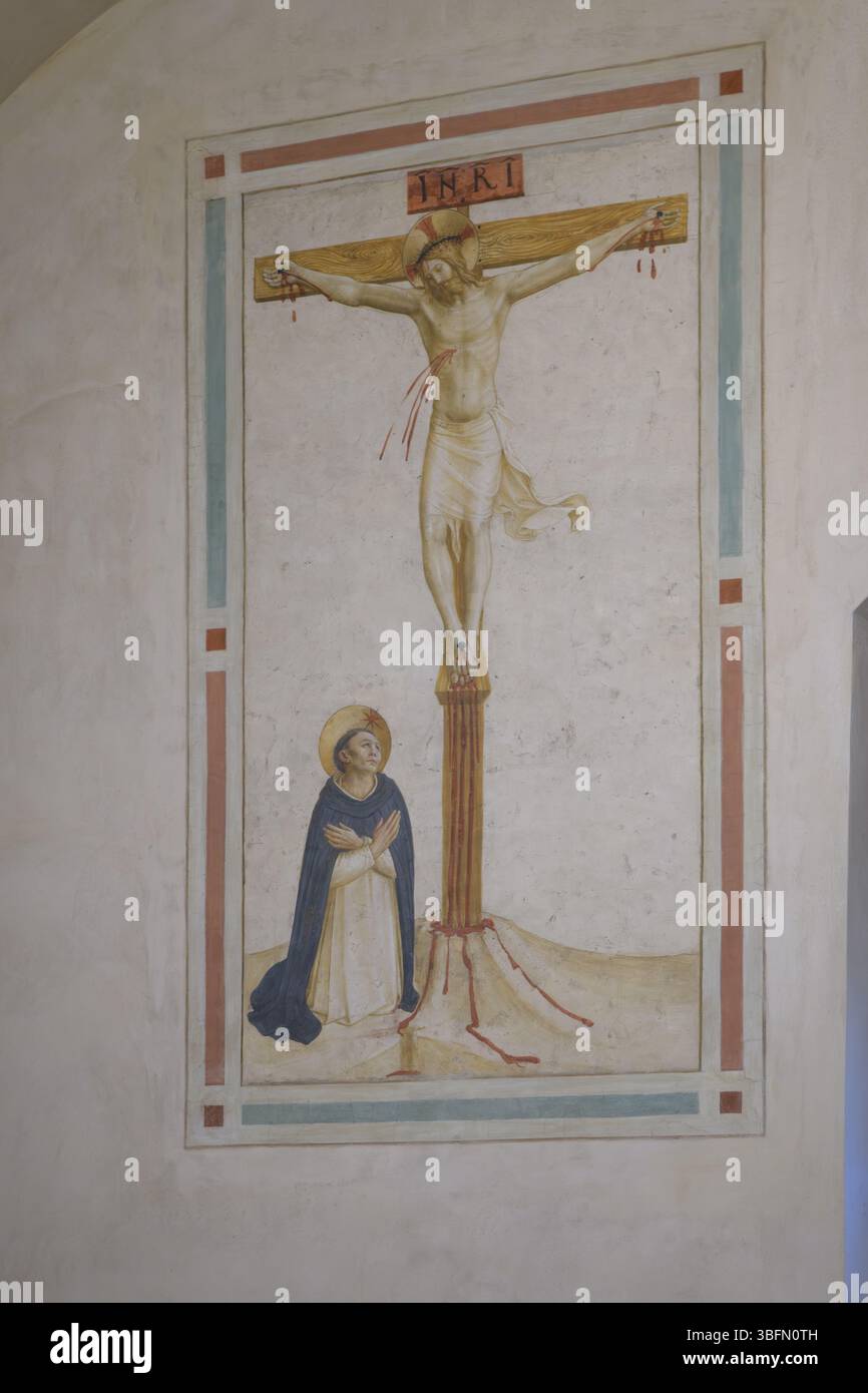 Fra Angelico fresco of Christ Crucified with Saint Dominic kneeling at ...