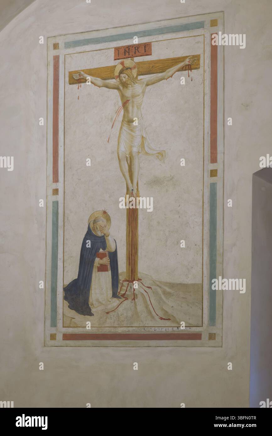 Fra Angelico fresco of Christ Crucified with Saint Dominic kneeling at ...