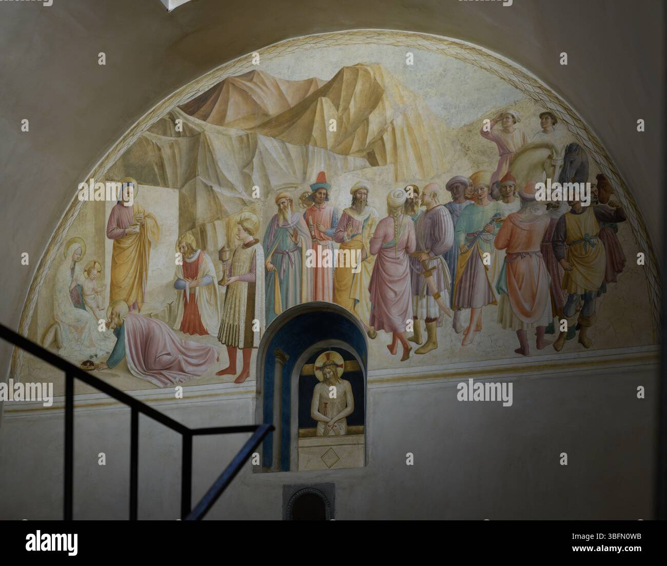 Fra Angelico fresco of the Adoration of the Magi with richly dressed ...