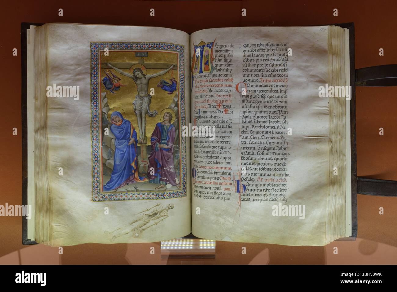 Illuminated manuscript with Crucifixion scene, Virgin Mary, Saint John ...