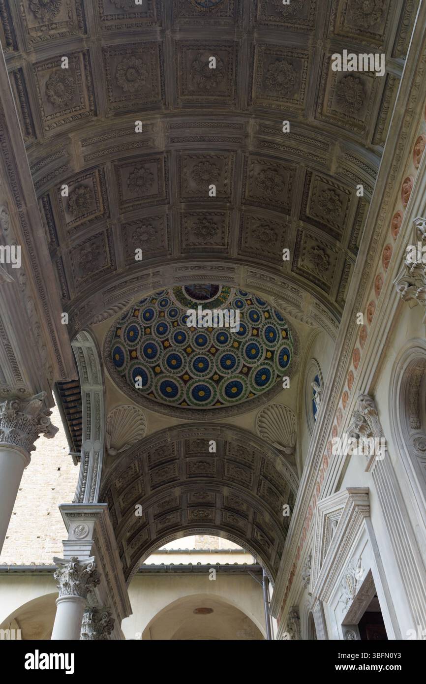View of the coffered ceiling and glazed terracotta dome by Luca della ...