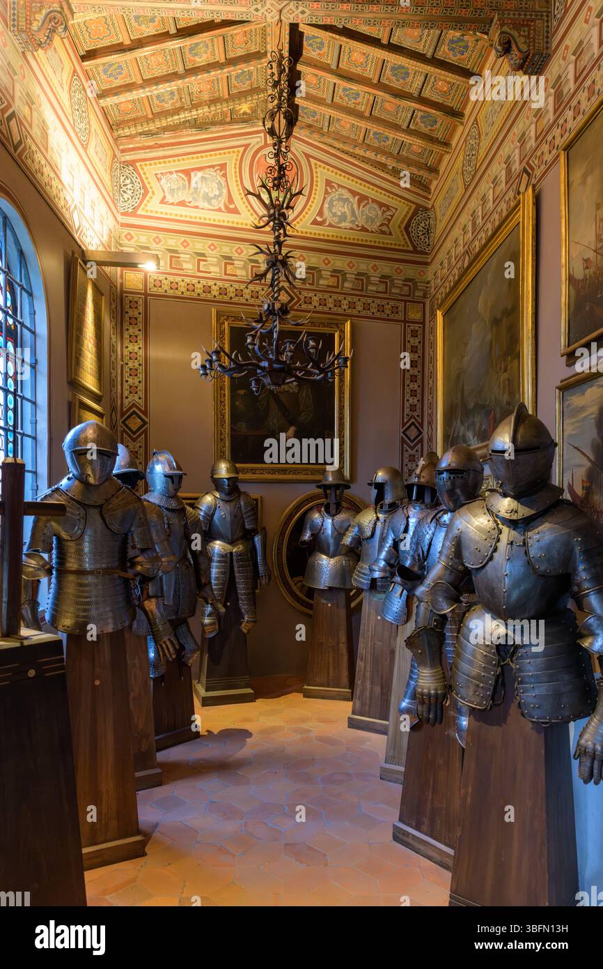 Hall of armored knights in the Stibbert Museum, Florence, Italy ...