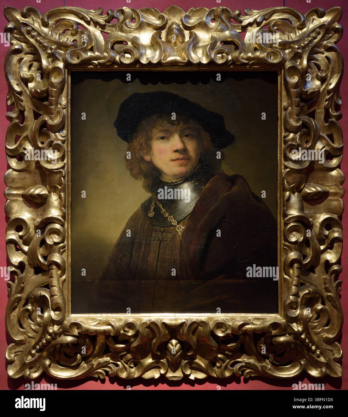 Oil on canvas self-portrait by Rembrandt van Rijn, circa 1634, showing ...