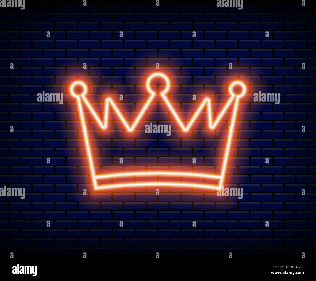 Neon crown. King and queen royal imperial symbol, light and brick wall ...
