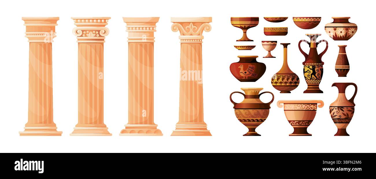 Roman column. Ancient Greek vase. Greece Athens museum amphora with ...