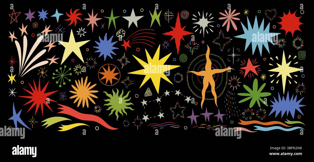 Crayon star. Hand draw spark, pastel color on blackboard space or kid ...