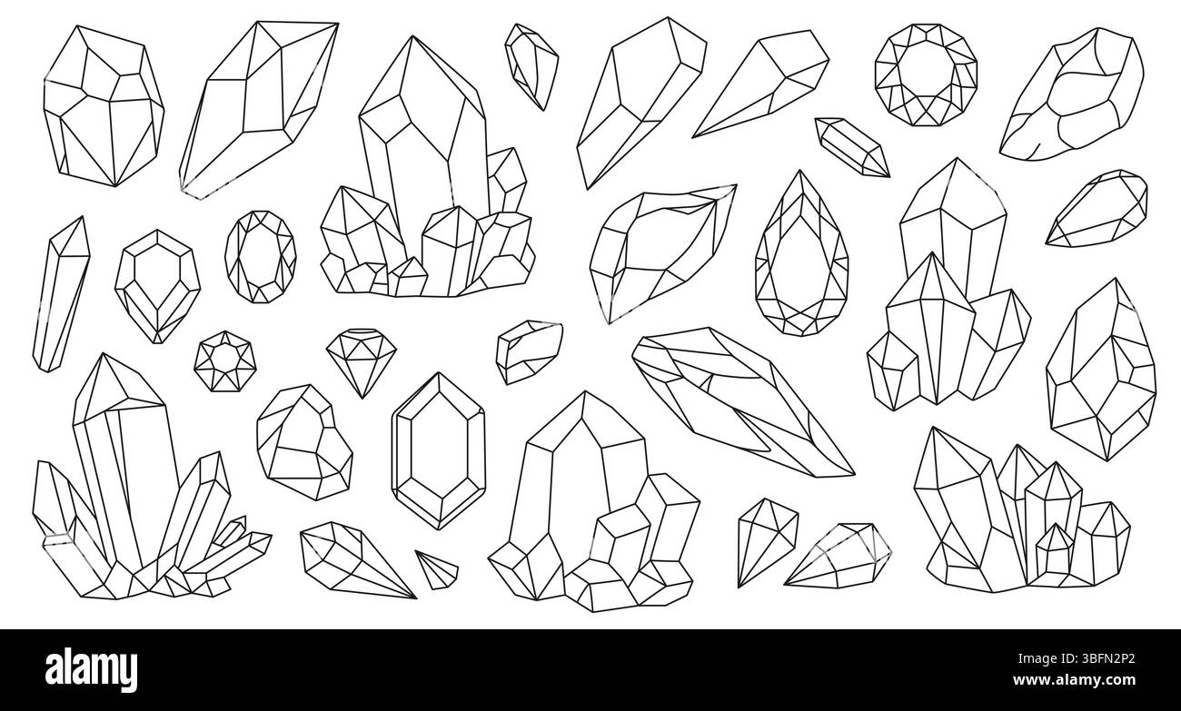 Line crystal. Jewel gemstone, diamond gem icon or quartz stone sketch ...