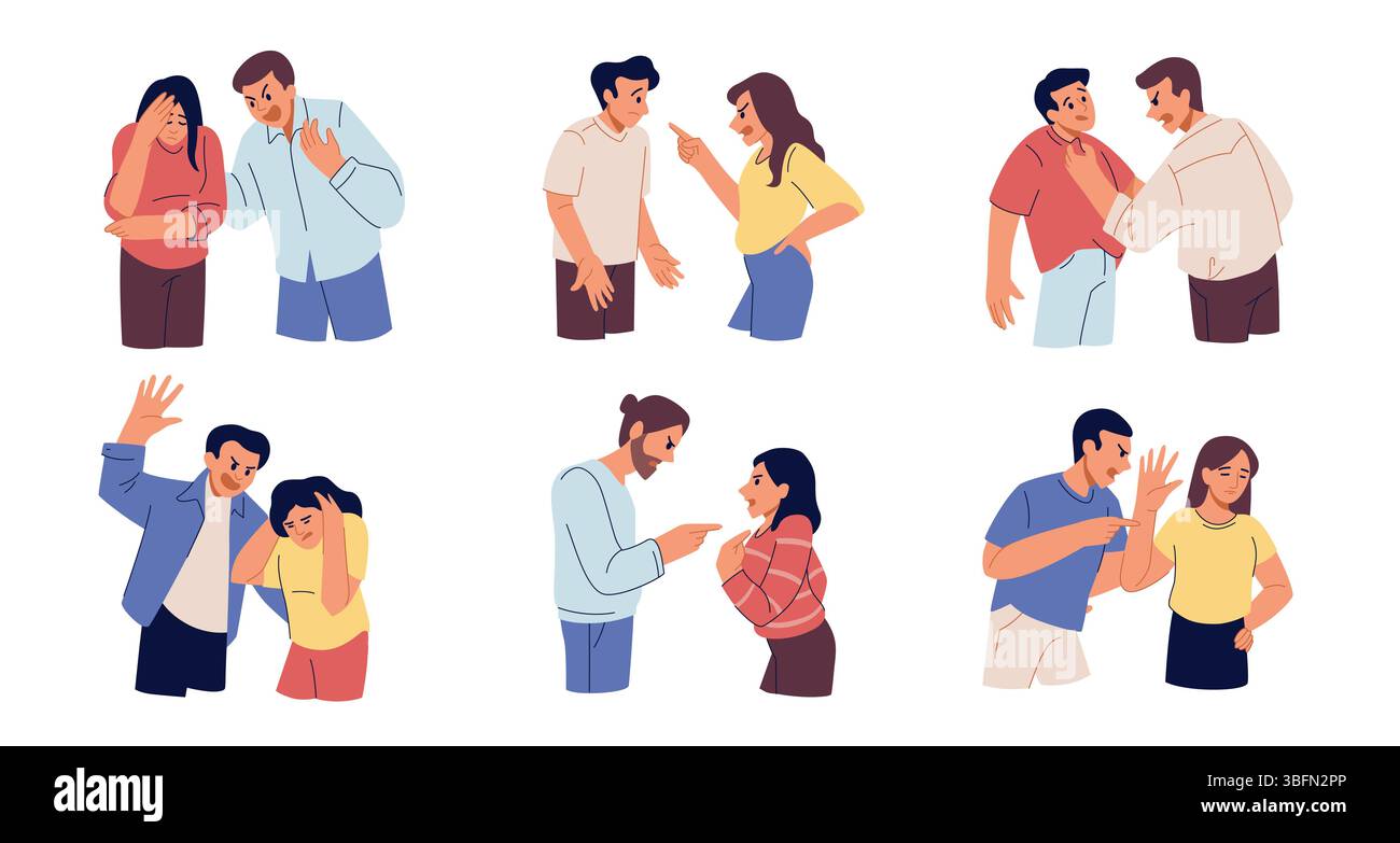 Angry couple. Family conflict. Fight and stress in relationship. Bad ...