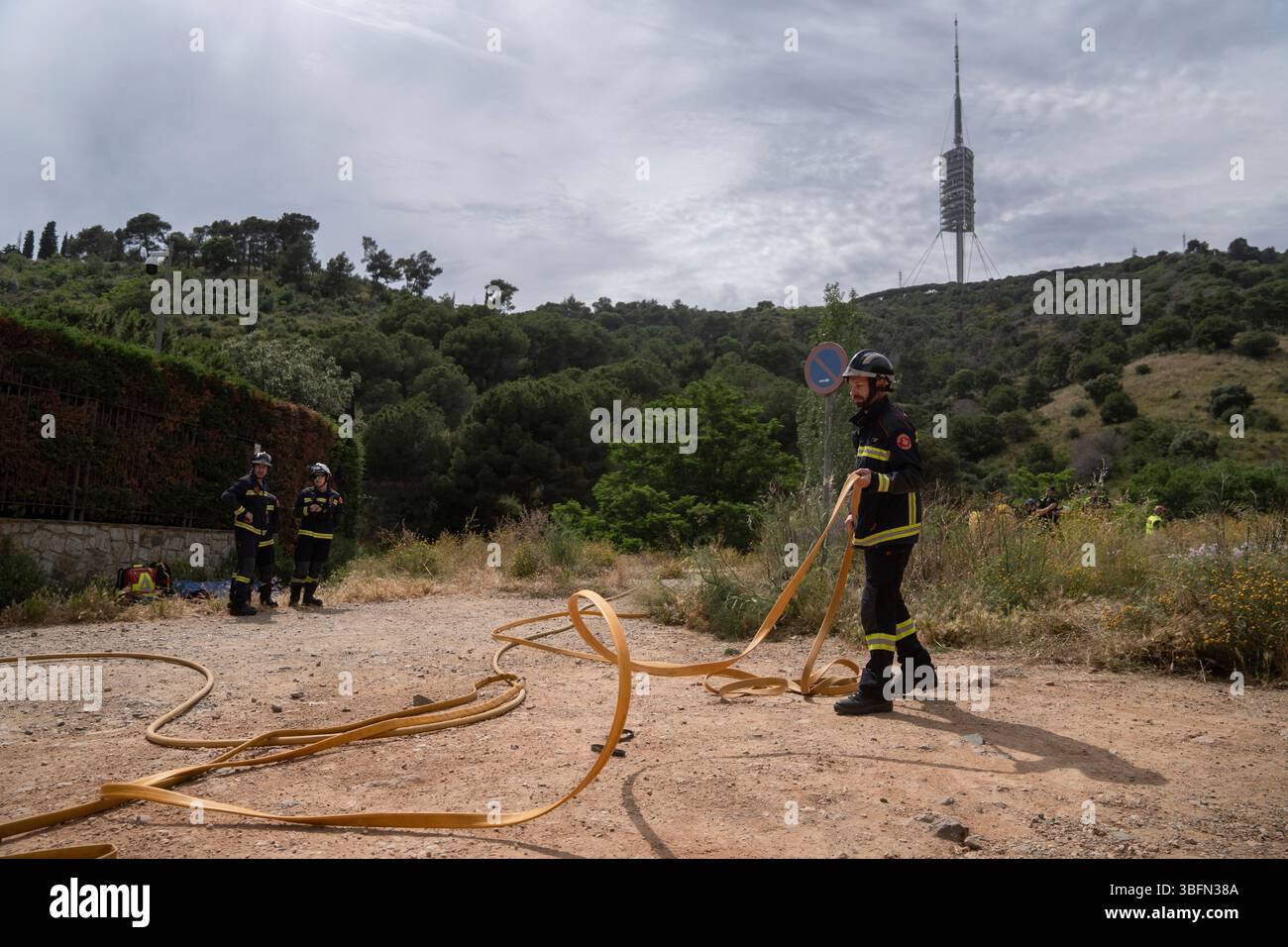 Firefighters during a forest fire drill in Collserola mountain, on June ...