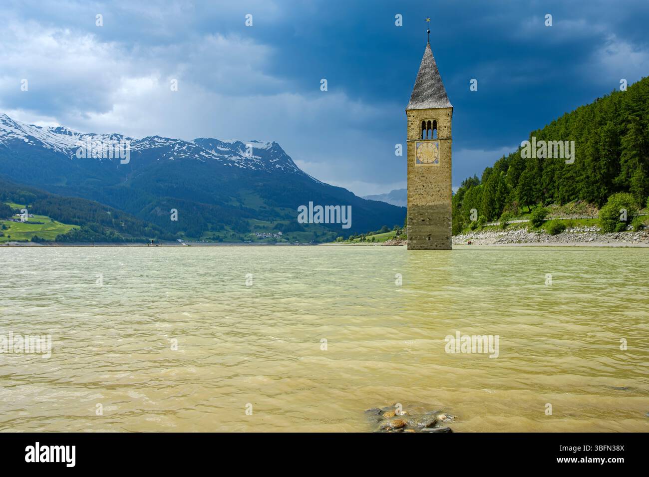 Bell tower of the former parish church of St Catherine in the sunken ...
