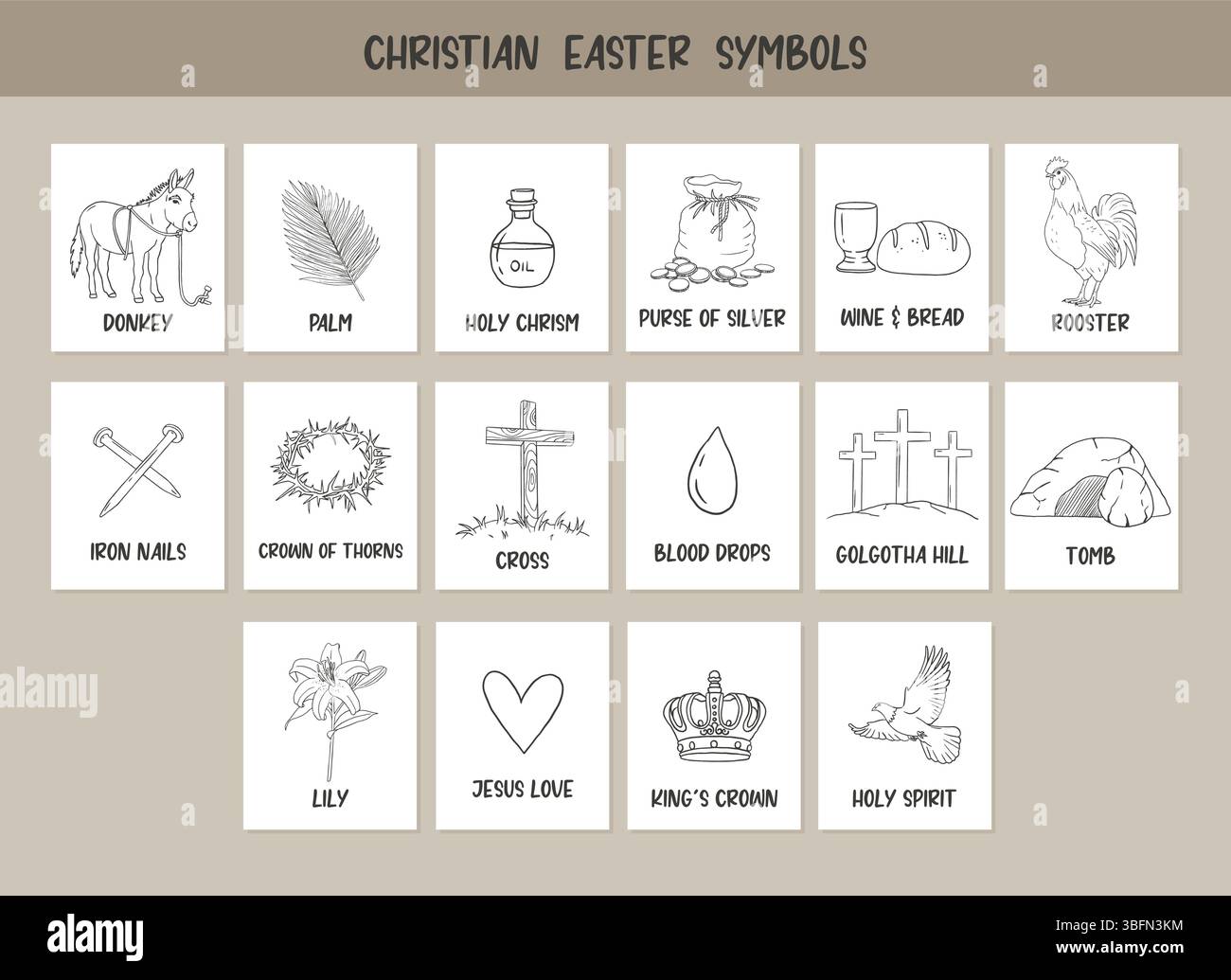 Christian Line Symbols Sketch, Religion Hand Drawn Art, Biblical ...