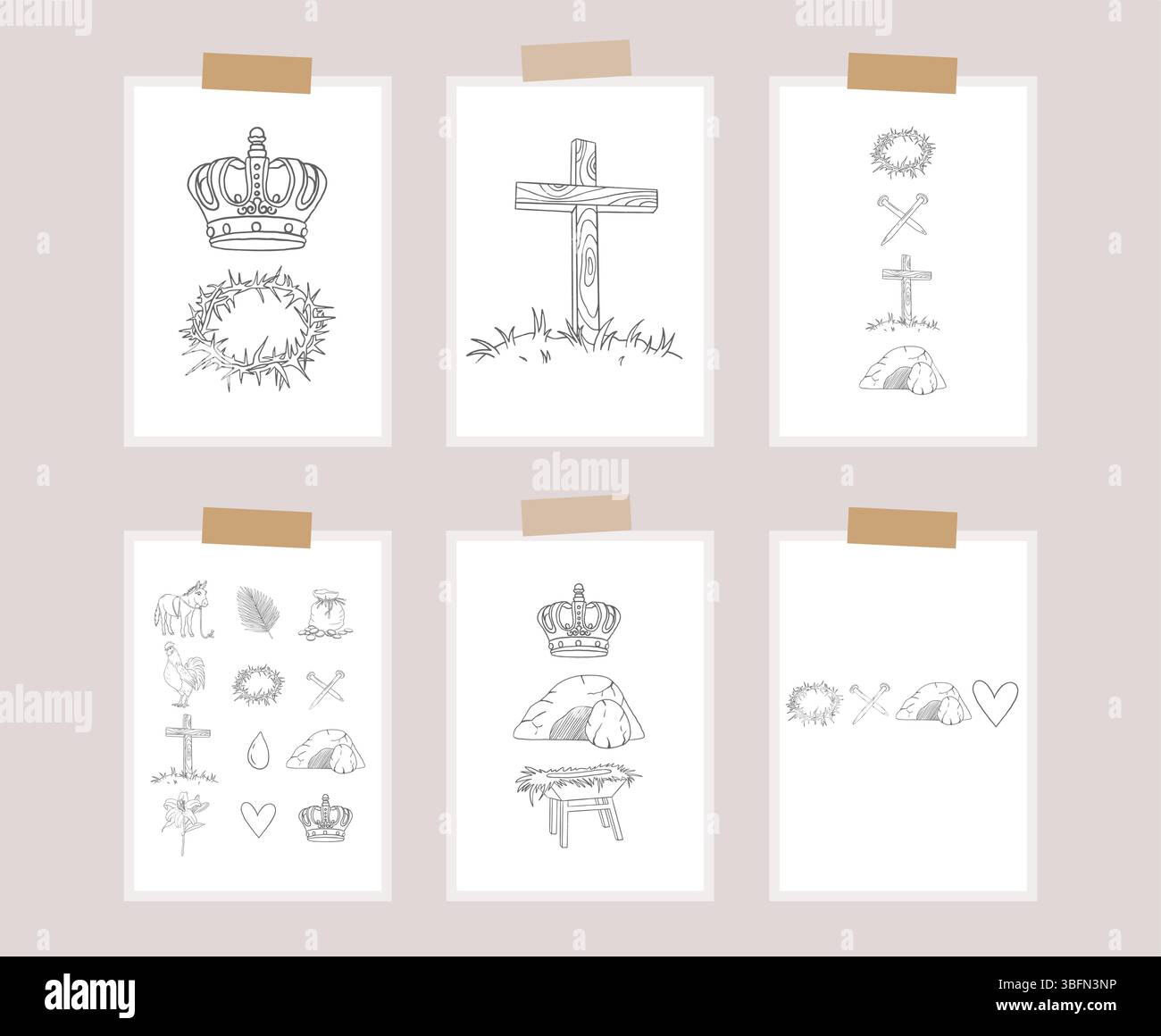 Christian Line Symbols Sketch, Religion Hand Drawn Art, Biblical ...