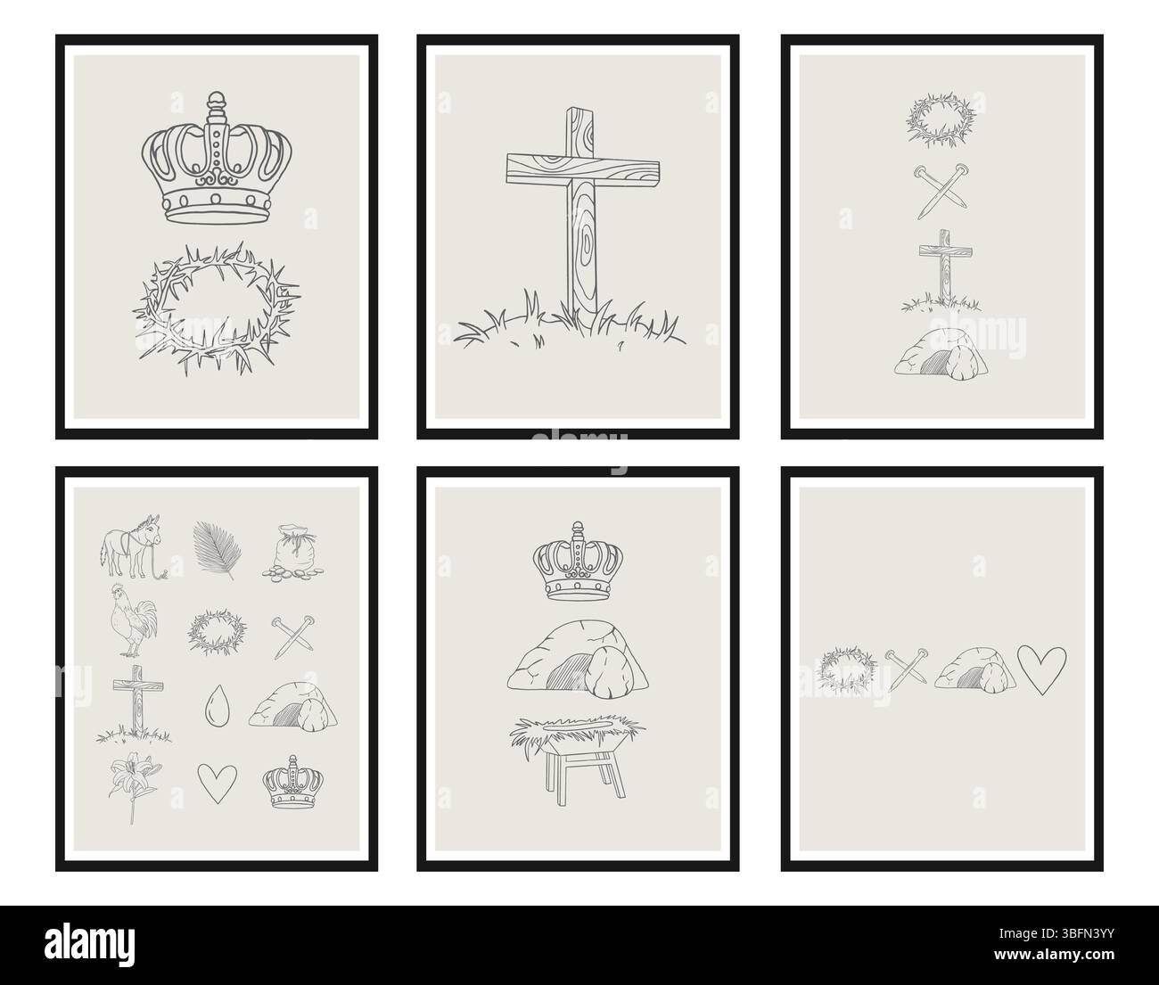 Christian Line Symbols Sketch, Religion Hand Drawn Art, Biblical ...