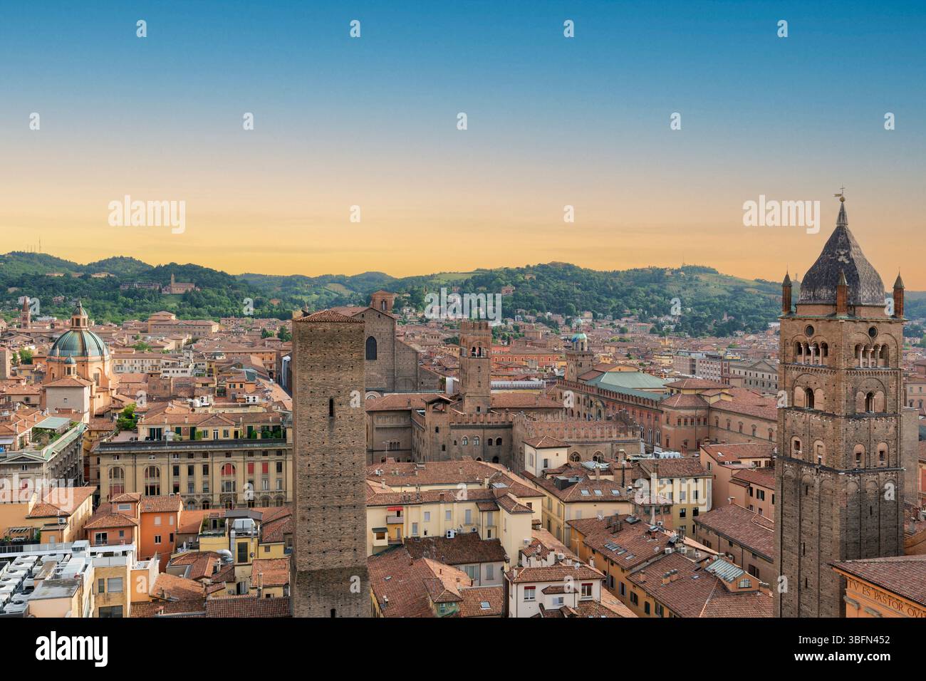 Aerial view of Bologna's historic architecture with terracotta rooftops ...