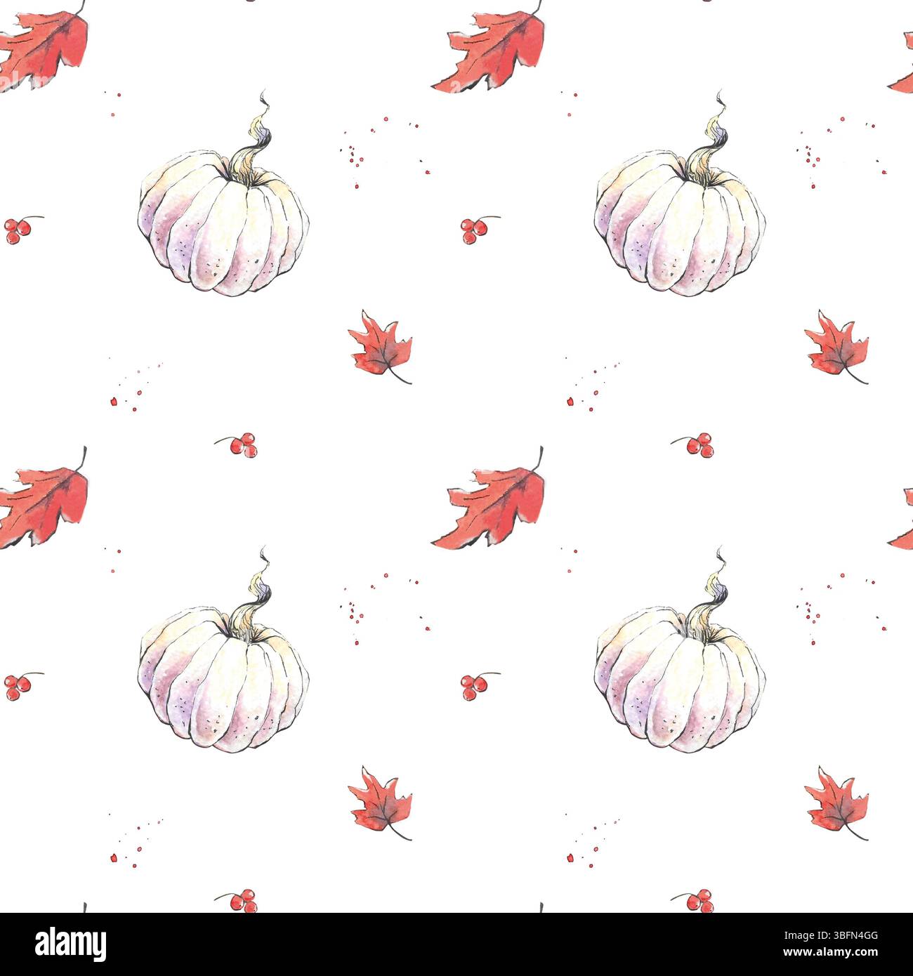 Watercolor pattern autumn pumpkins Cut Out Stock Images & Pictures - Alamy