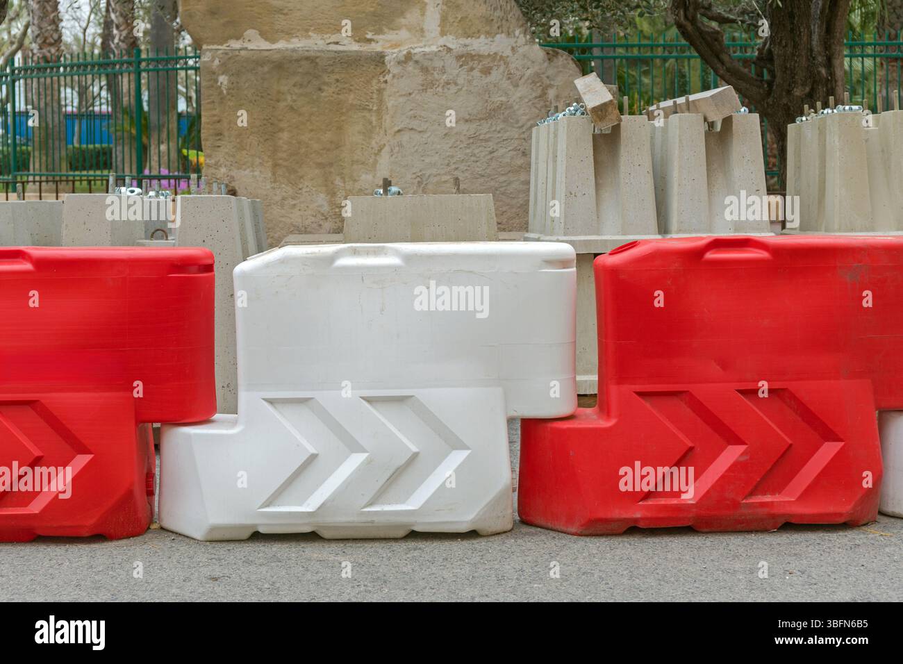 Red and White Water Filled Road Barriers Construction Site Traffic ...