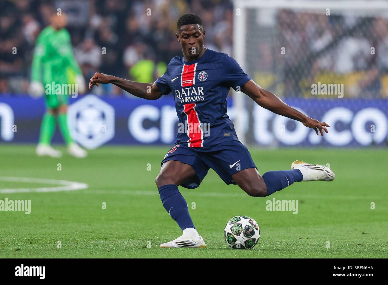 Nuno Mendes of Paris Saint-Germain FC seen in action during UEFA ...