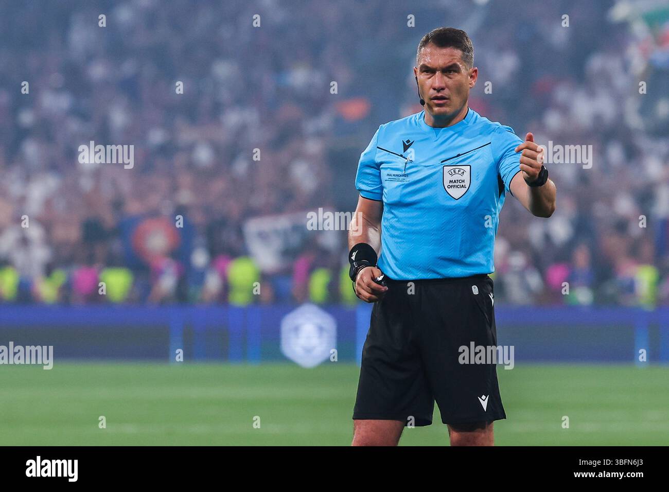 Referee Istvan Kovacs seen in action during UEFA Champions League 2024/25 Final football match ...