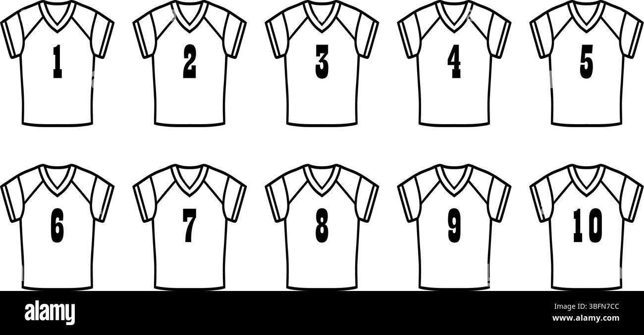 Numbered Sports Jerseys from 1 to 10 Stock Vector Image & Art - Alamy