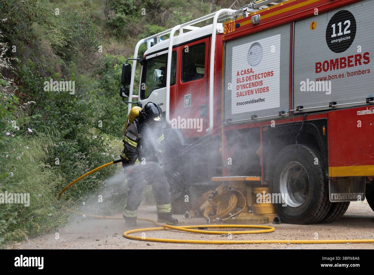 Firefighters during a forest fire drill in Collserola mountain, on June ...