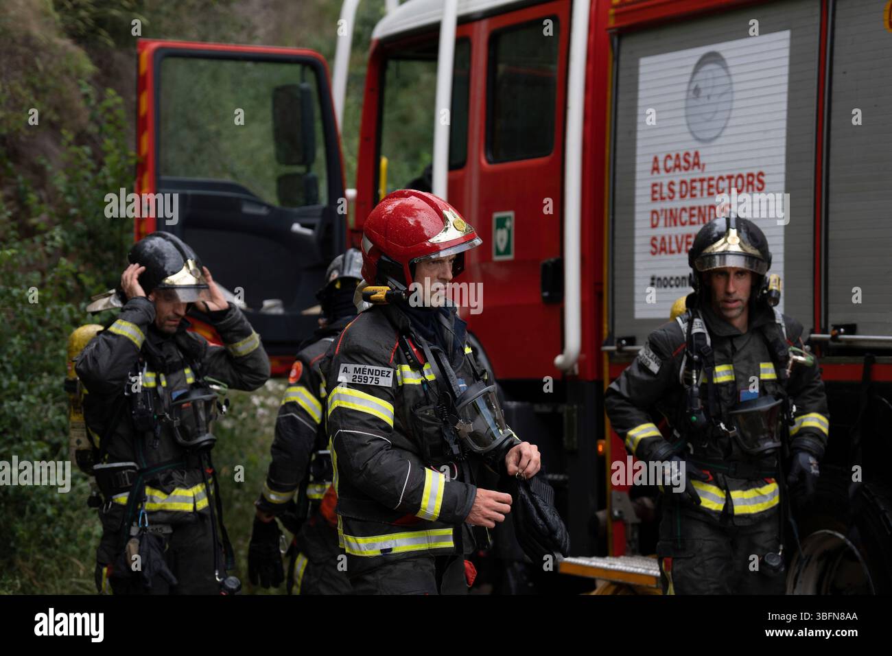 Firefighters during a forest fire drill in Collserola mountain, on June ...