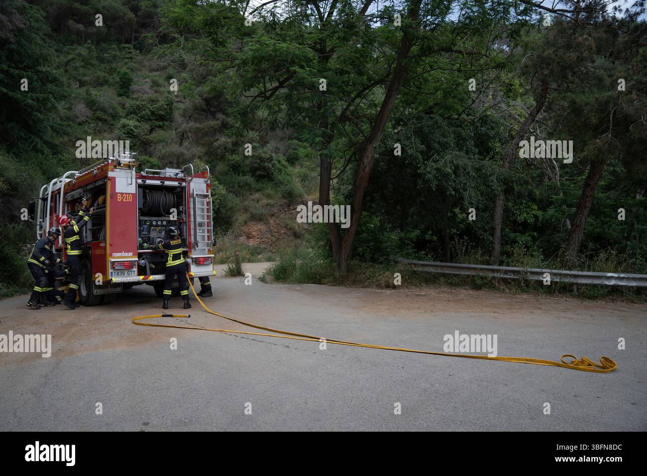 Firefighters during a forest fire drill in Collserola mountain, on June ...