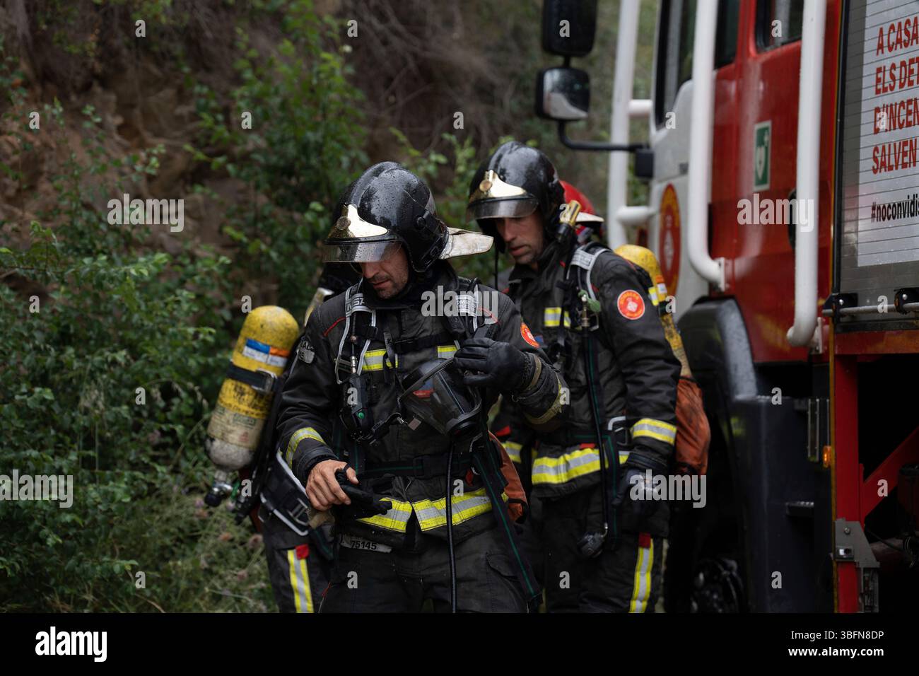 Firefighters during a forest fire drill in Collserola mountain, on June ...