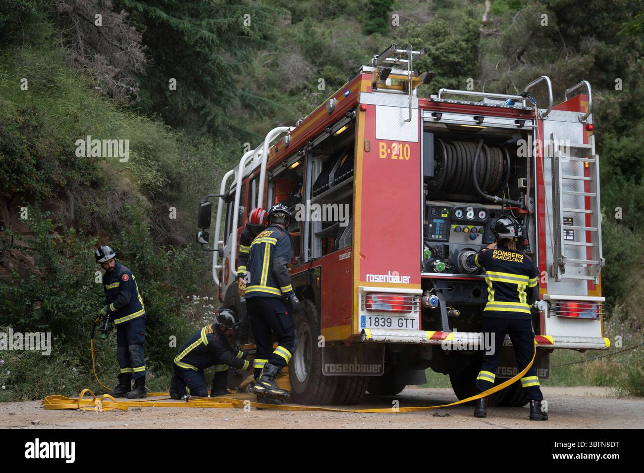 Firefighters during a forest fire drill in Collserola mountain, on June ...