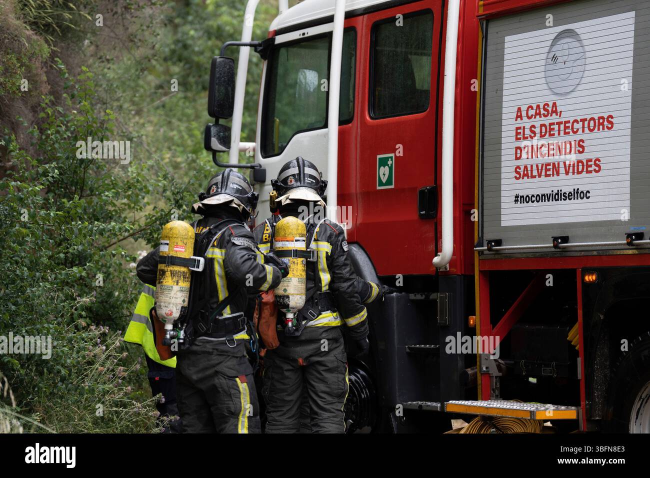 Firefighters during a forest fire drill in Collserola mountain, on June ...