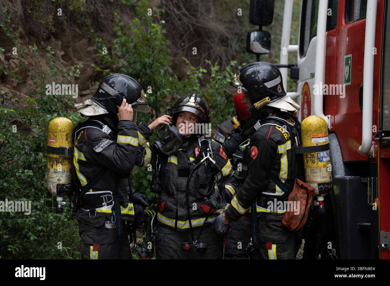 Firefighters during a forest fire drill in Collserola mountain, on June ...