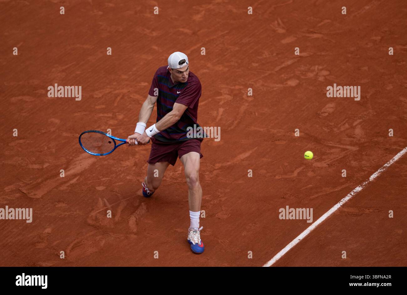 Jack Draper in action during his 4th round men’s singles match against Alexander Bublik on day ...