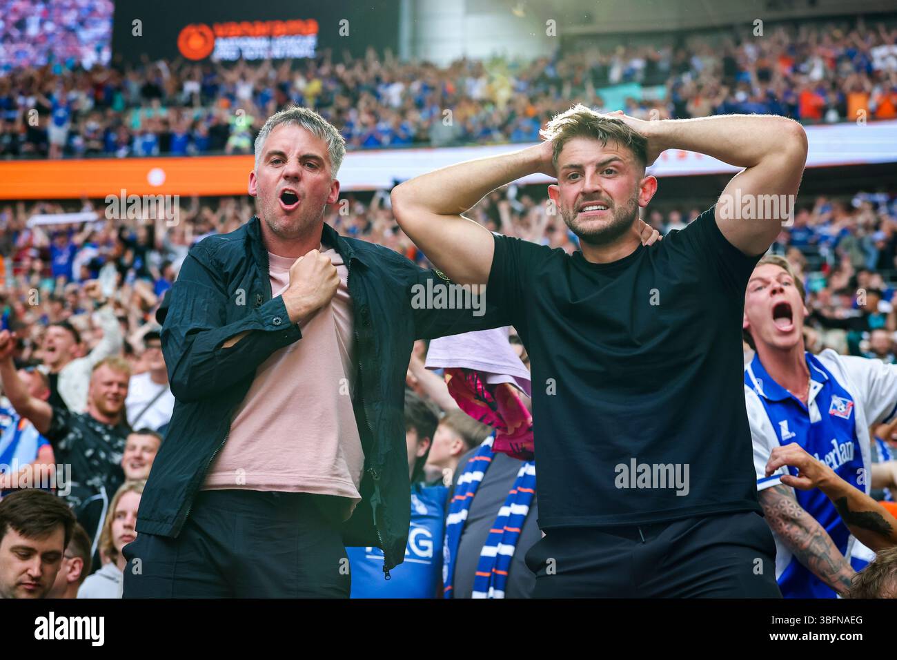 London, UK. 01st June, 2025. Oldham fans during the Oldham Athletic AFC ...