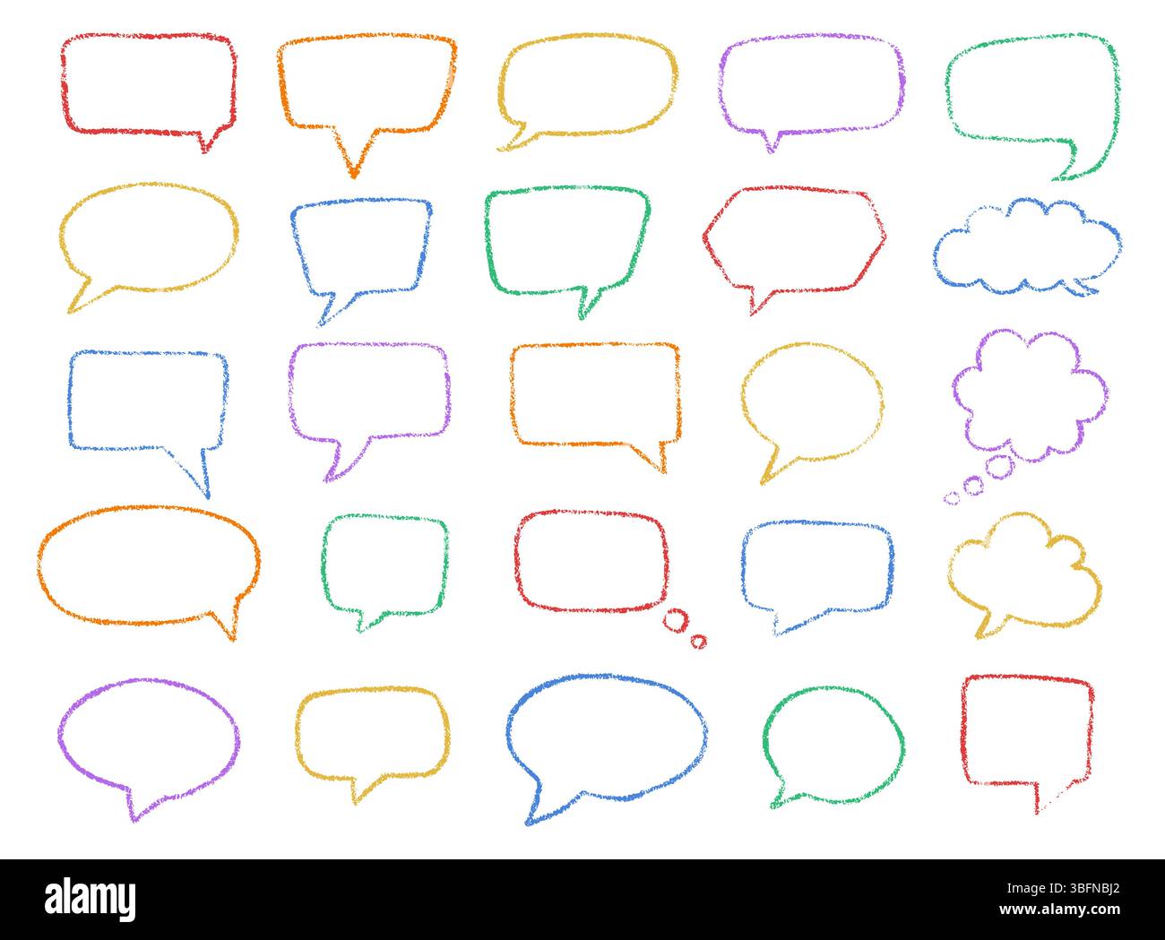 Colorful outline crayon speech bubbles are depicted in a variety of ...