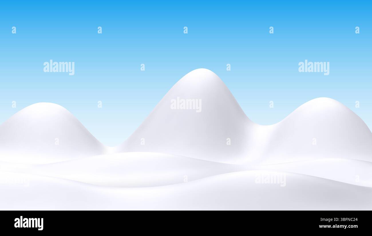 Vector 3D depiction of smooth, snow-covered hills beneath a blue sky ...