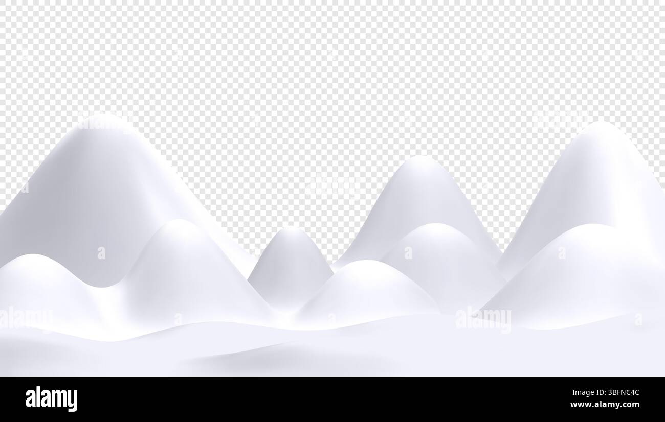 Vector 3D snow-covered mountains and hills on a transparent background ...
