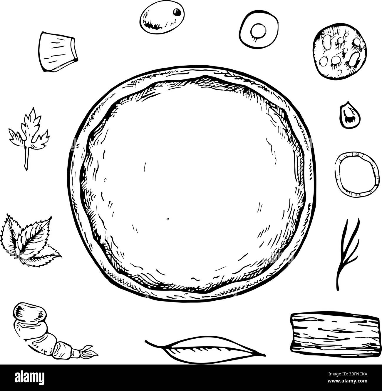 Pizza constructor. Vector graphics, black and white hand-drawn ...
