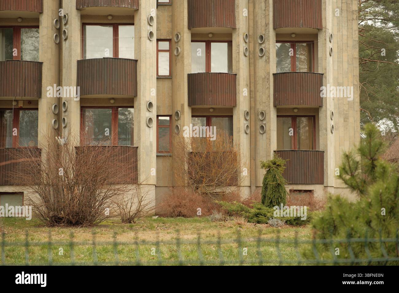 Facade of a Soviet-era apartment or sanatorium building with distinct ...