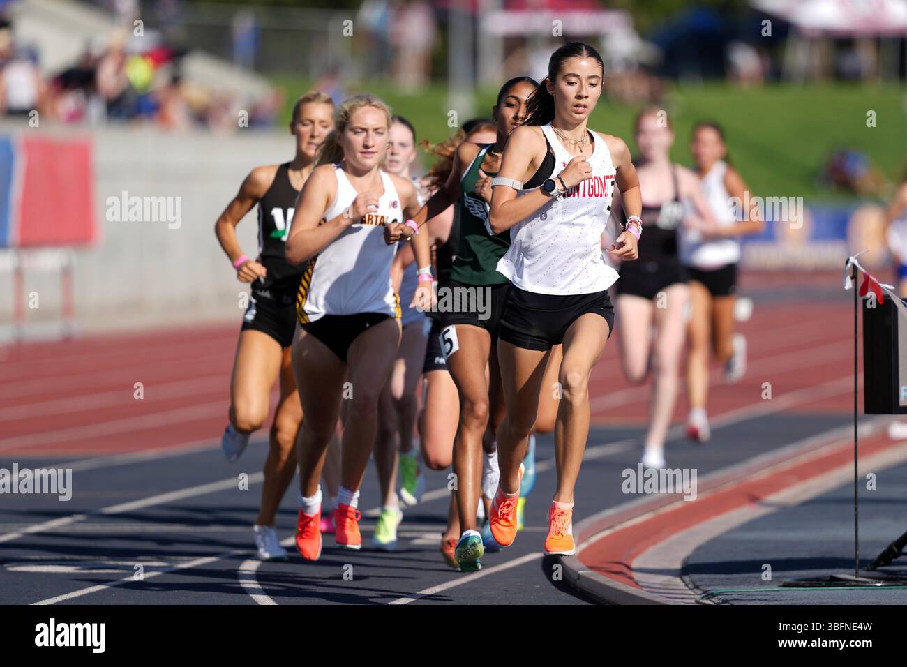 Hanne Thomsen of Montgomery wins girls 1,600m heat in 4:50.69 during the CIF State Track and ...