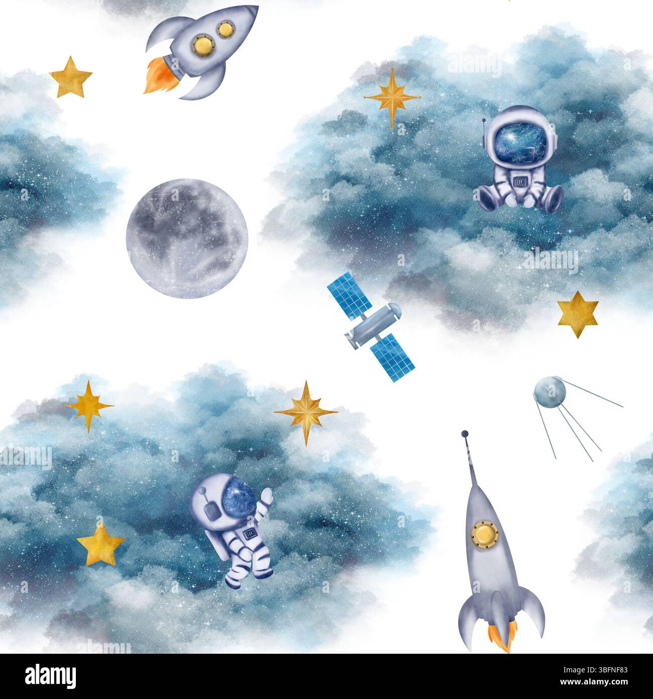 Astronauts, cosmonauts in helmet, space rockets, spaceships, satellite ...