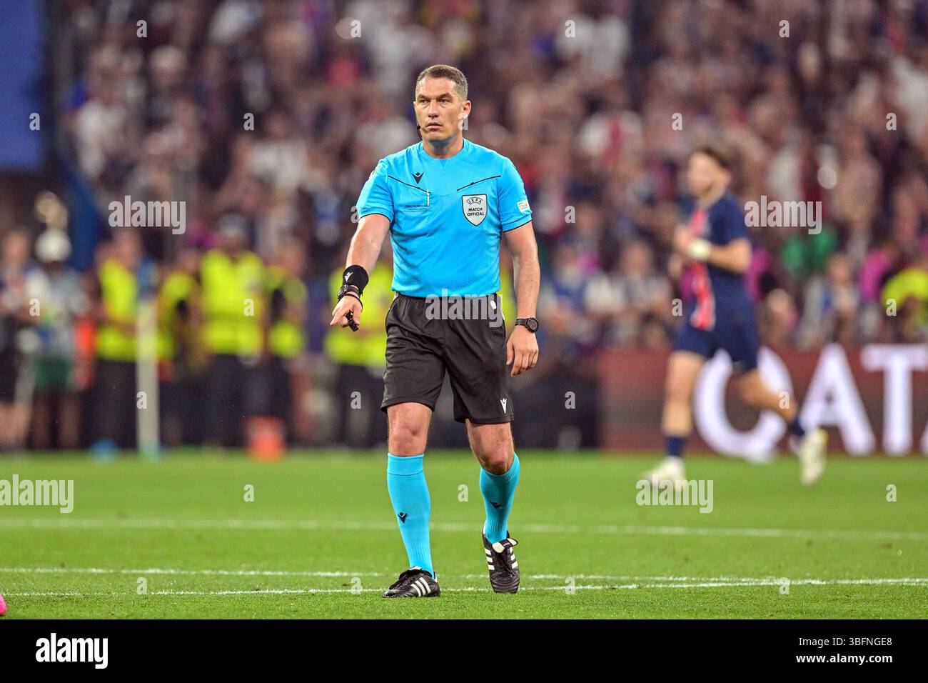 Munich, Germany. 31st, May 2025. Referee Istvan Kovacs seen during the 2025 UEFA Champions ...