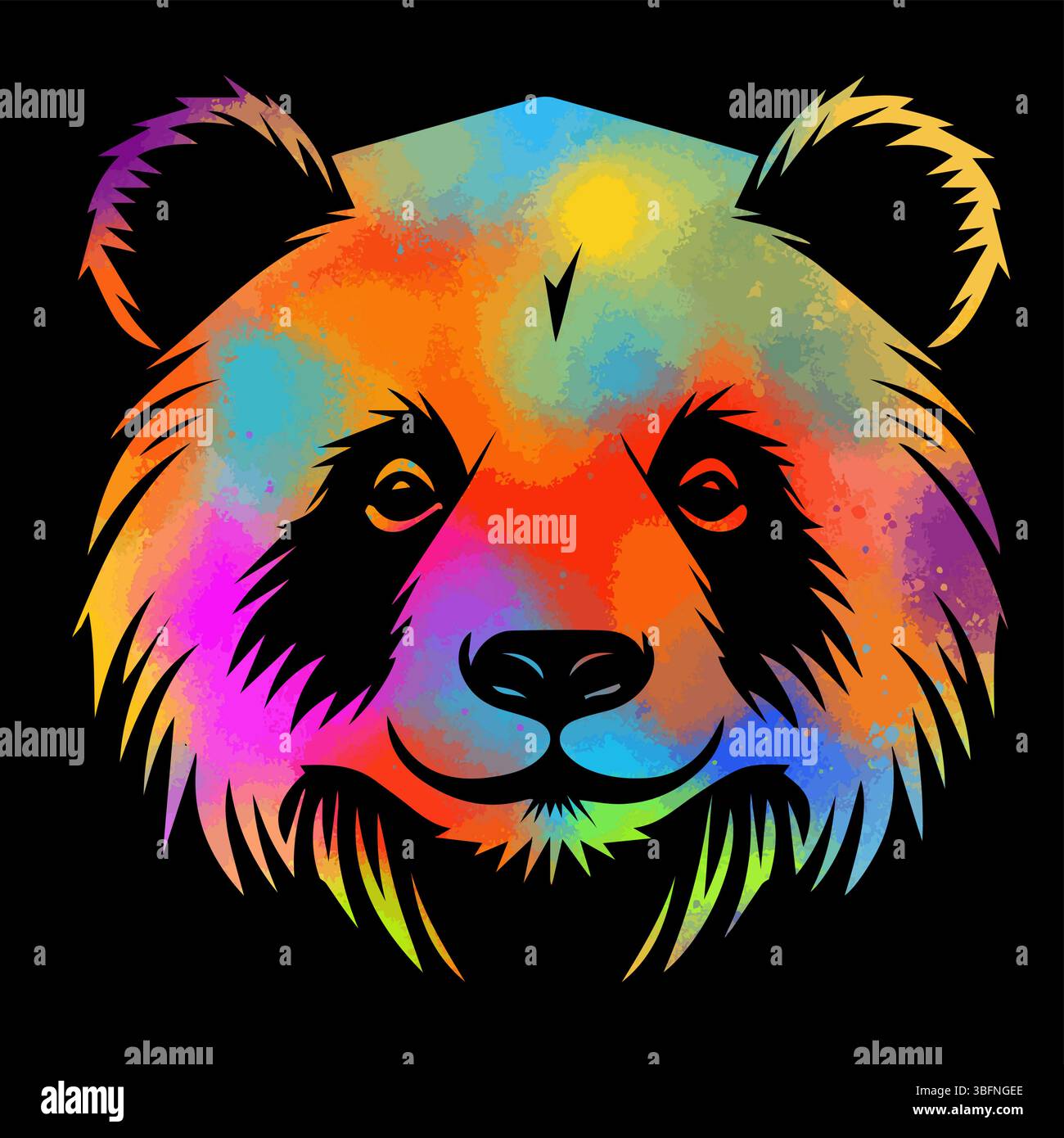 Panda colored head on black background. hand drawing. Not AI, Vector ...