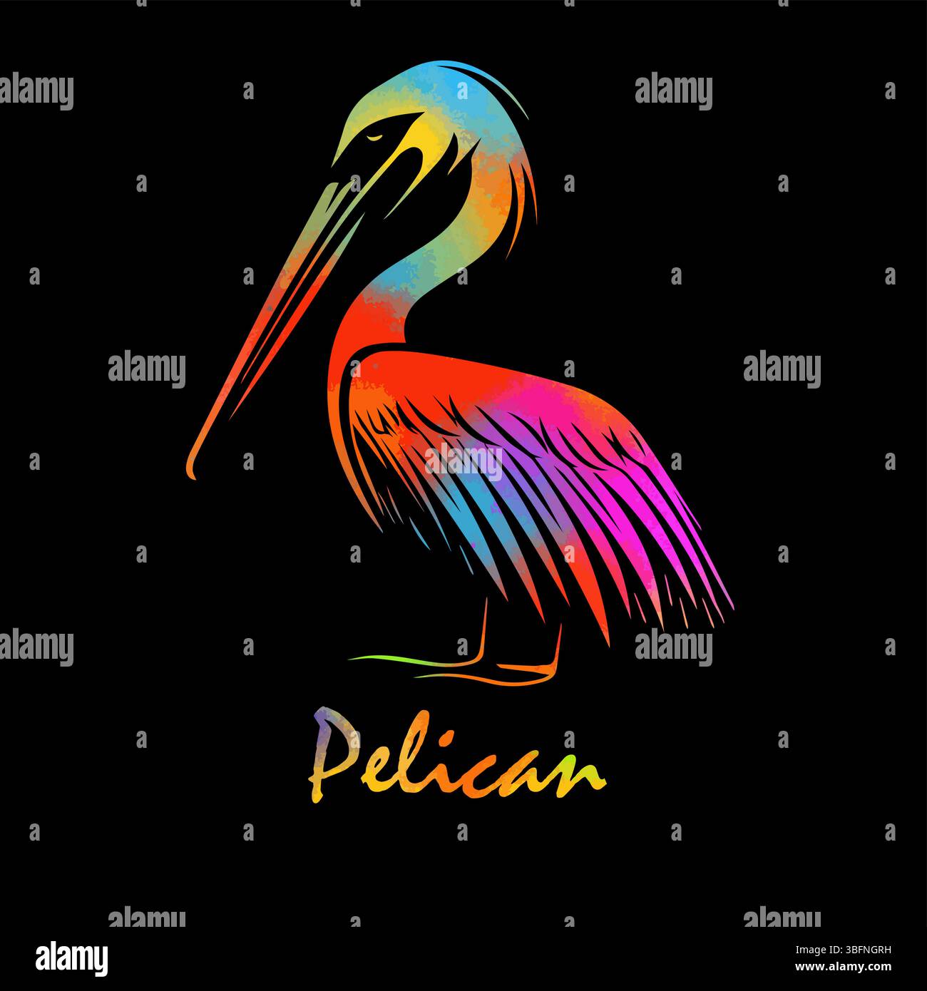 Pelican colored object on black background. hand drawing. Not AI ...