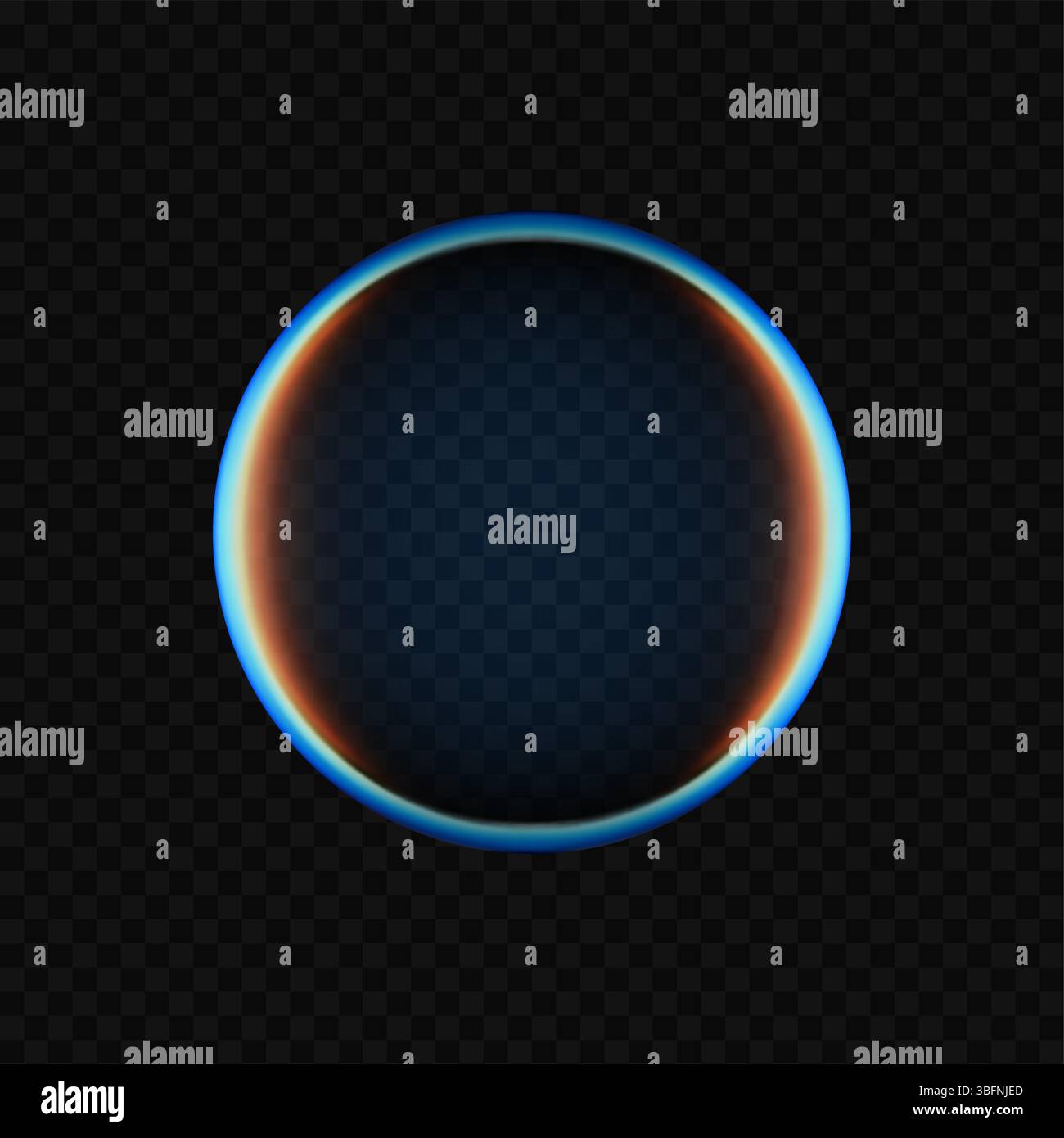 Glowing circular glass vector sphere frame with neon blue edge on dark ...
