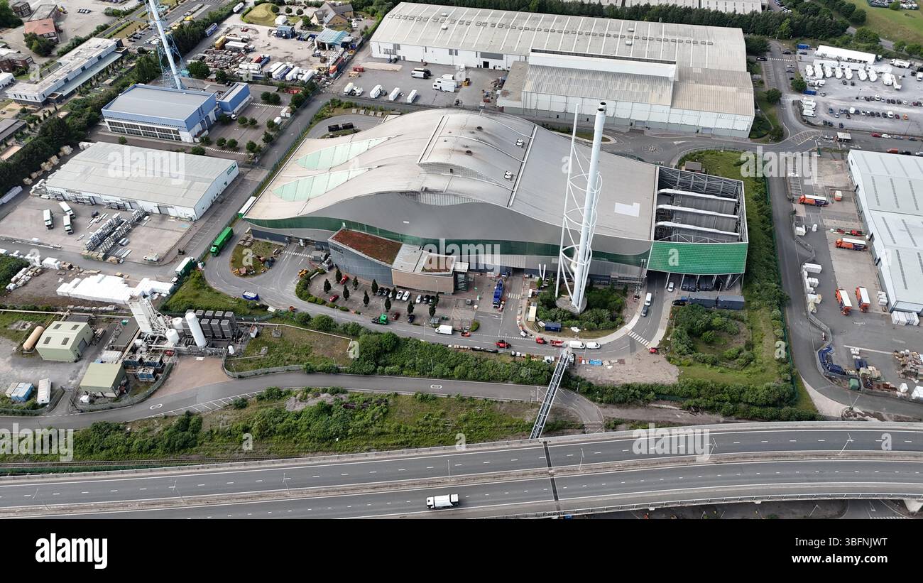 aerial view of Viridor Trident Park, Waste management service power generation project, Cardiff ...