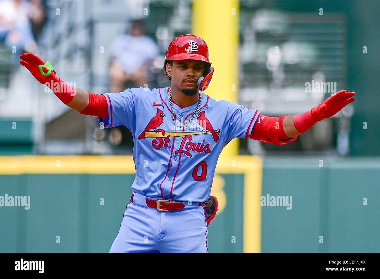 St. Louis Cardinals' Masyn Winn celebrates with the dugout after ...