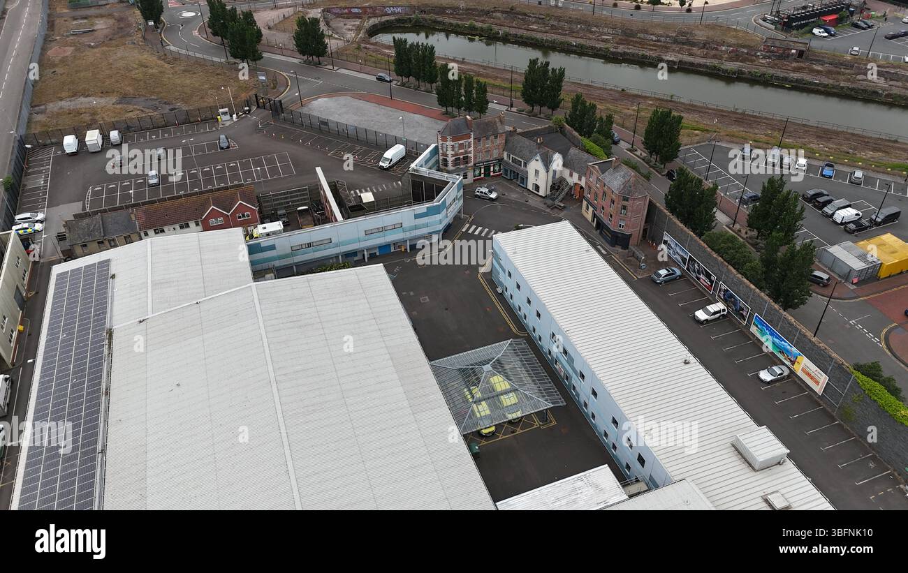 aerial view of Roath Lock studios, BBC Wales drama studios in Cardiff ...