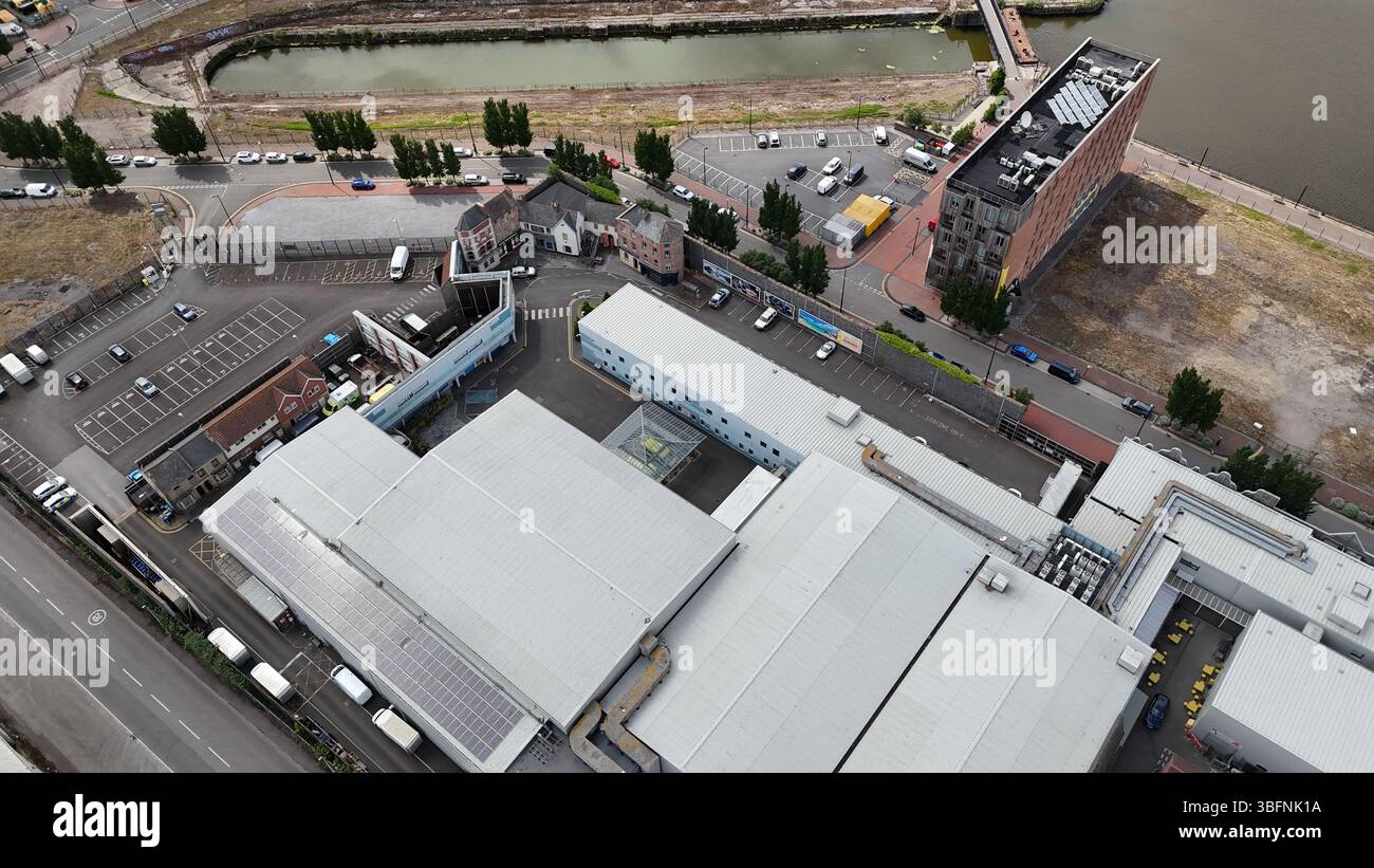 aerial view of Roath Lock studios, BBC Wales drama studios in Cardiff ...