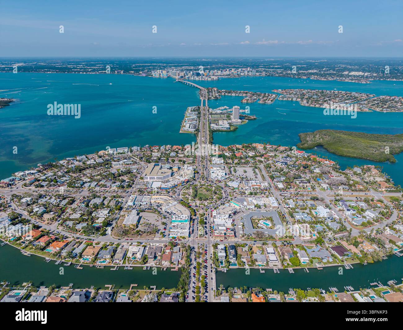 Beautiful aerial view of Sarasota, the magnificent white sand beach ...